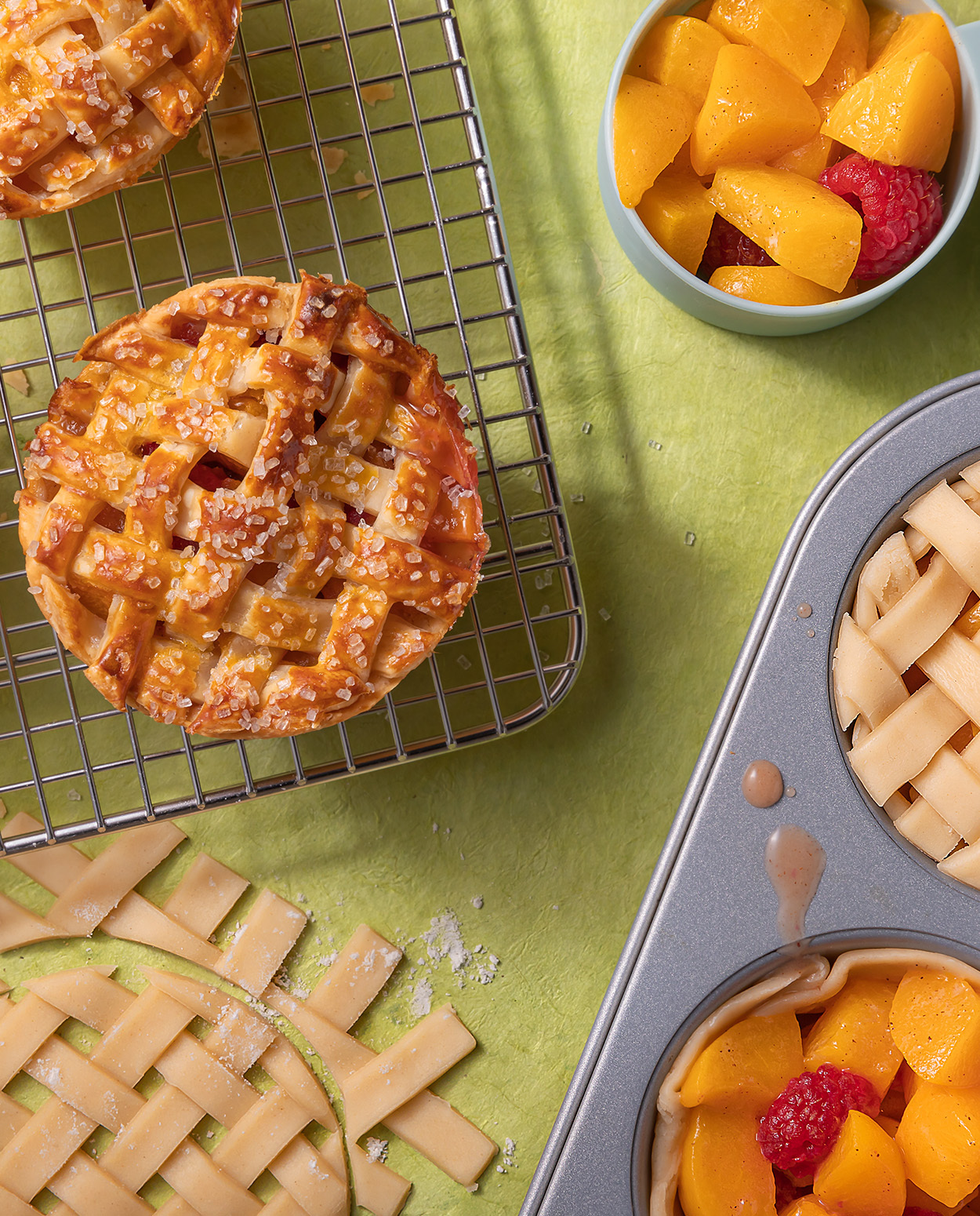 California Cling Peach and Raspberry Mini Lattice Pies - California ...